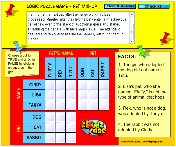 Logic Grid Puzzle A Grade Ahead Blog